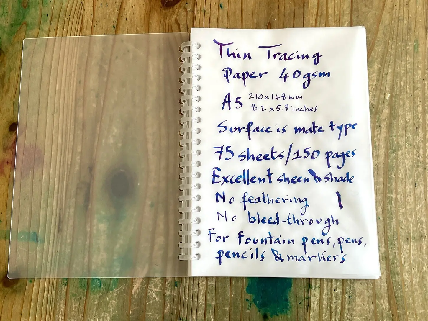 Tracing paper journal notebook for fountain pen and sketch